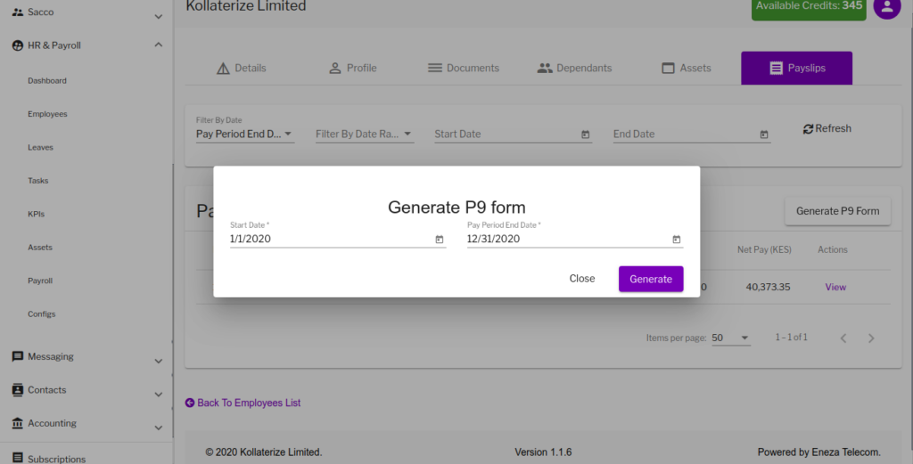 generate-p9-form-for-employee | Eneza Telecom