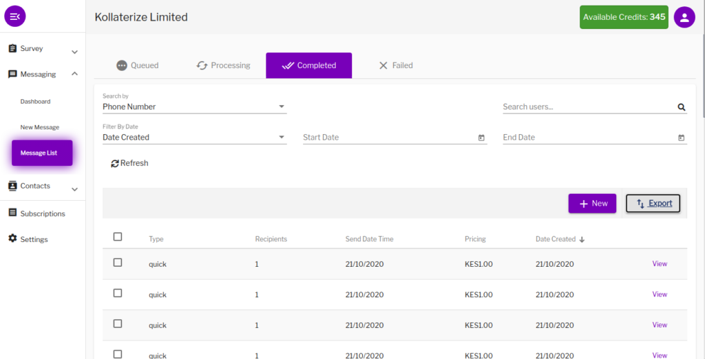 messaging-list-completed | Eneza Telecom